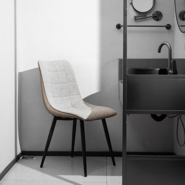 Set of 2 Upholstered Chairs with Metal Frame, Linen Fabric, Faux Leath ...