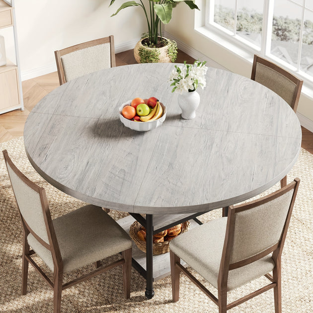47-Inch Round Dining Table for 4 or 6 - Rustic Grey Wooden Kitchen Tab ...